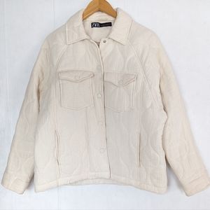 Zara | Jackets & Coats | Zara Cream Quilted Jacket Overshirt Oversized ...